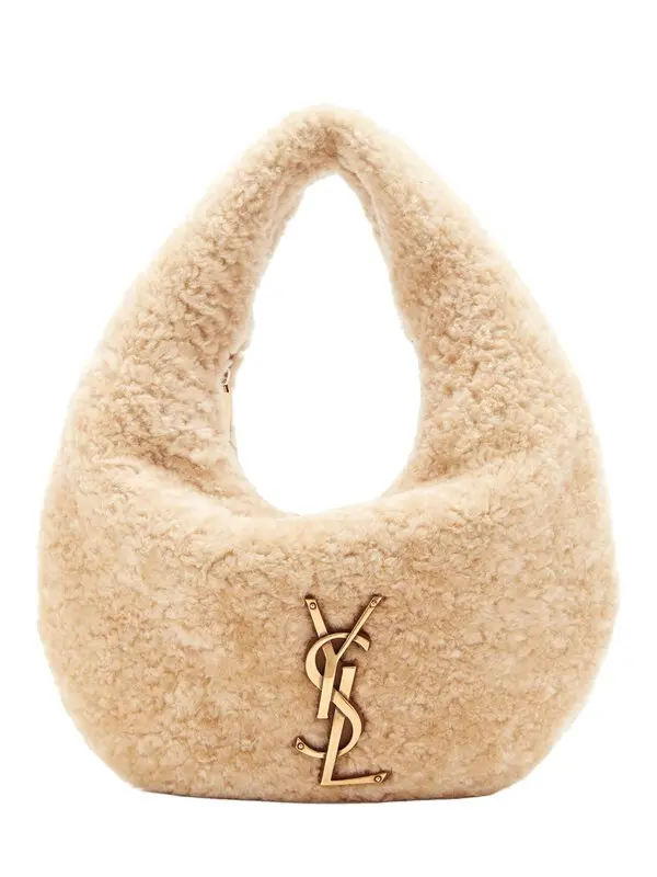 Saint Laurent Shearling Hobo Bag - Neutral