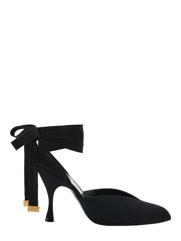 HERBERT LEVINE Silk-faille Mules With Lace-up Ankle Ties - Black
