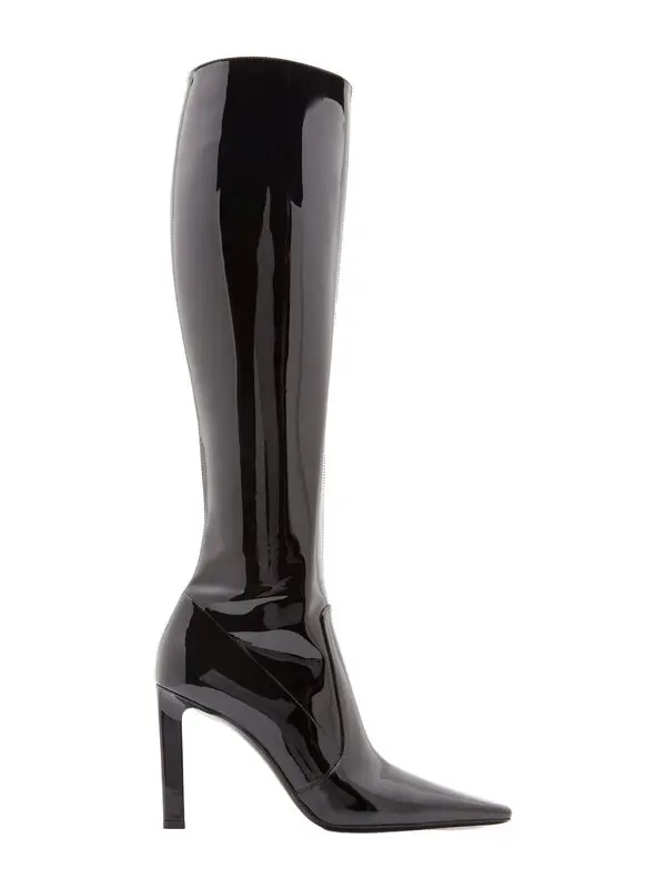 Saint Laurent Francoise Patent Leather Knee High Boots - Black