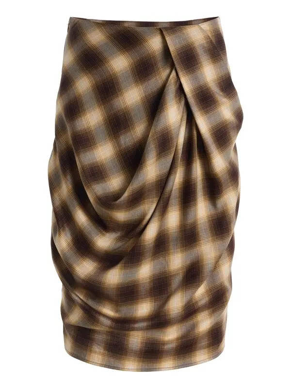 Co Draped Tencel Plaid Skirt - Brown