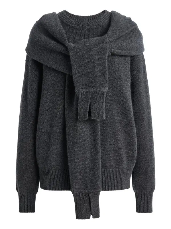 TWP Cashmere Crewneck Sweater With Removable Shrug - Dark Grey