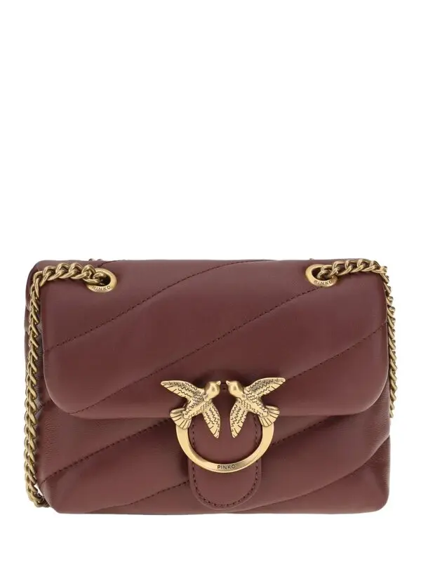 Pinko Love Baby Quilted Leather Shoulder Bag With Gold Tone Logo - Bordeaux
