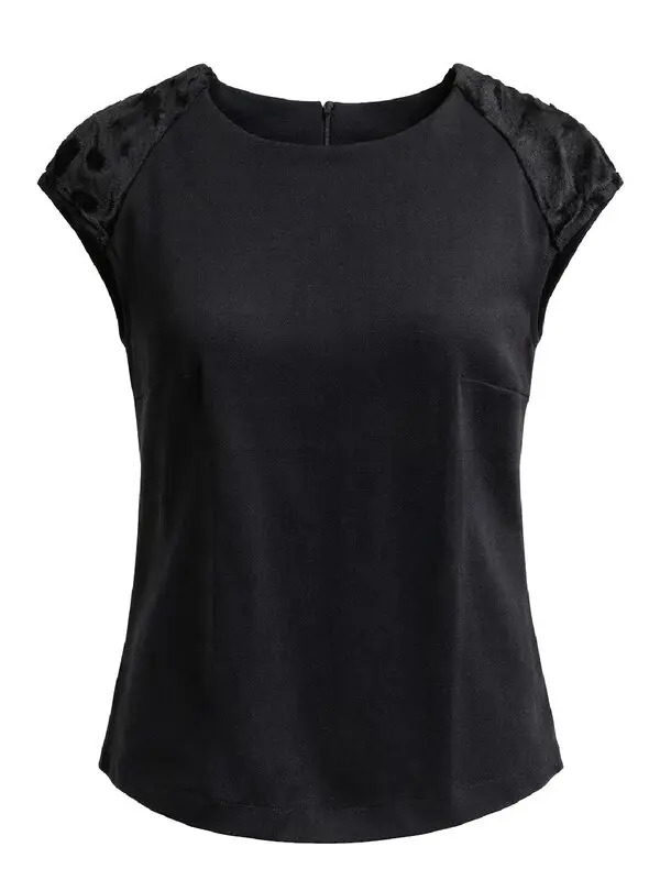 CONQUISTA Textured Cap Sleeve Top - Black