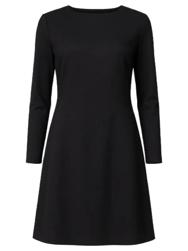 CONQUISTA Elegant Long Sleeve A-line Dress - Black