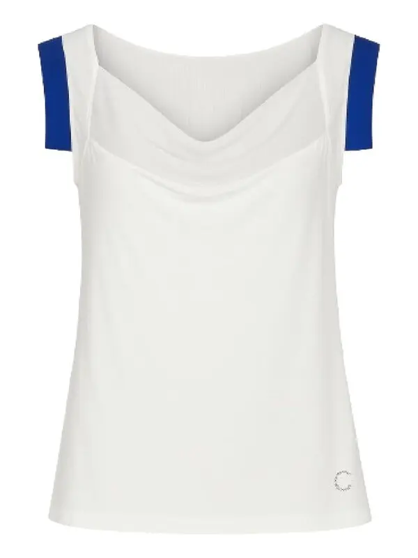 CONQUISTA Sleeveless Draped-neck Top With Contrast Shoulders - White