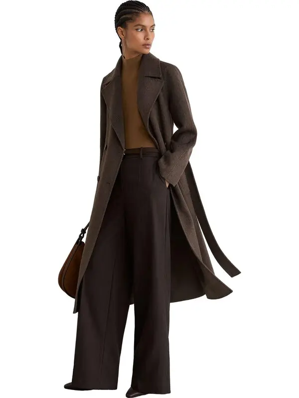 REISS Rene Petite Double-breasted Wool-blend Coat With Cashmere - Mocha Brown