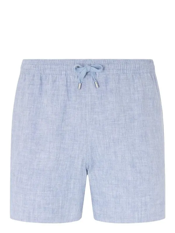 Ralph Lauren Purple Label Amalfi Straight-leg Drawstring Linen-blend Shorts - Blue