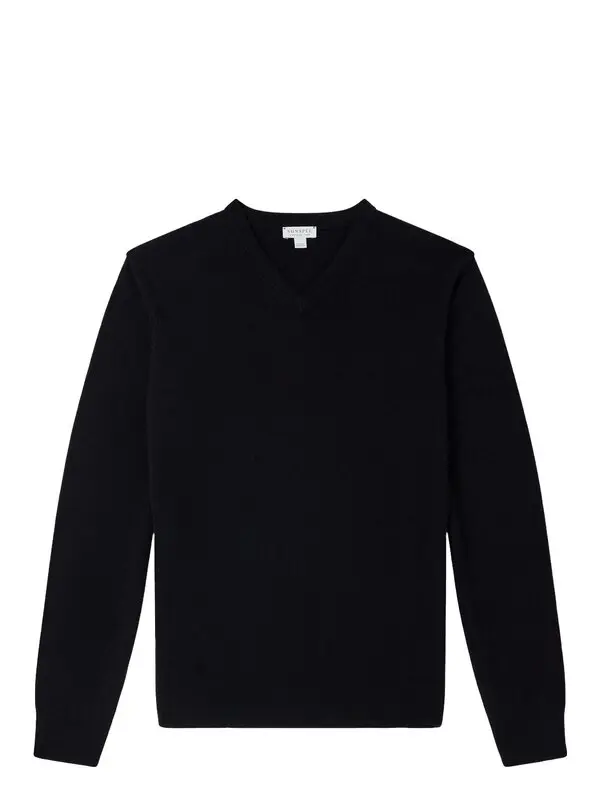Sunspel Cashmere V-neck Sweater - Black