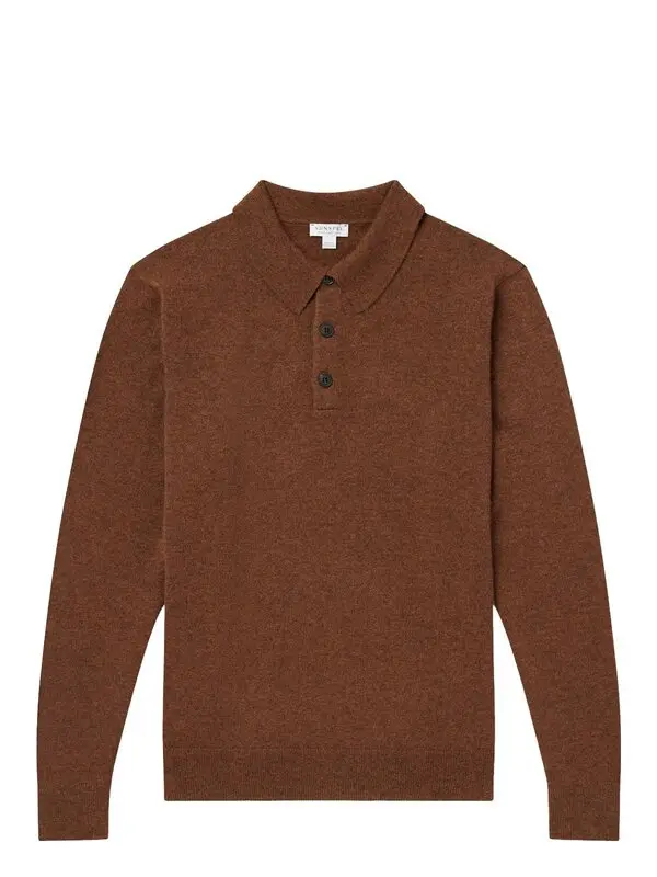 Sunspel Cashmere Polo Shirt - Brown