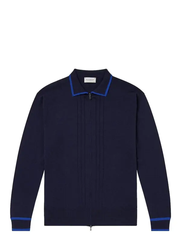 John Smedley Albie Merino Wool Zip-up Cardigan - Blue
