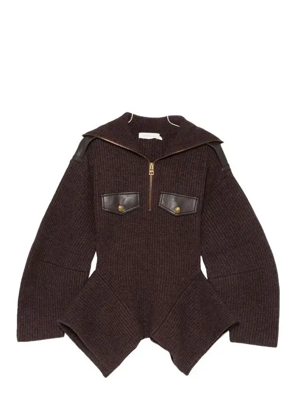Zimmermann Valiant Wool Sweater With Leather Accents - Brown