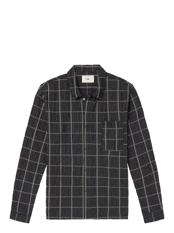 Folk Patch Checked Cotton-blend Seersucker Shirt - Black