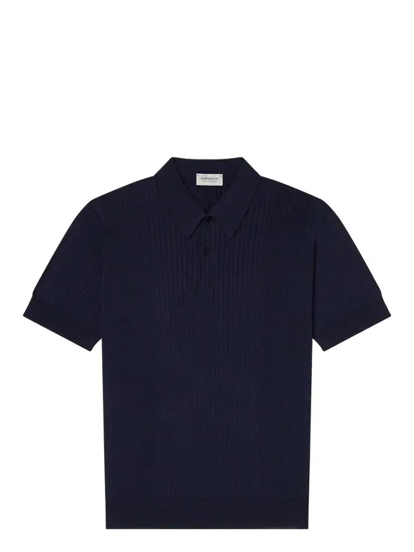 John Smedley Croall Ribbed Merino Wool Polo Shirt - Navy