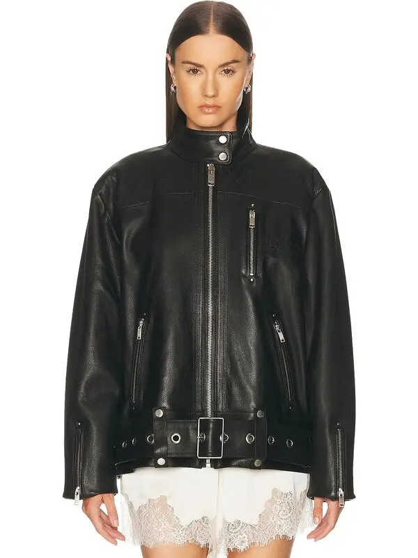 PORSCHE X Revolve Leather Moto Jacket - Black