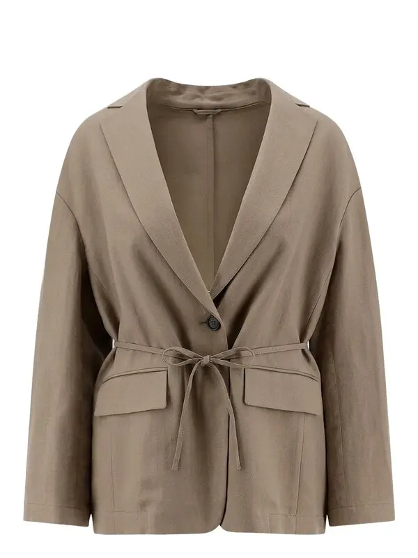Brunello Cucinelli Viscose And Linen Blend Blazer - Beige