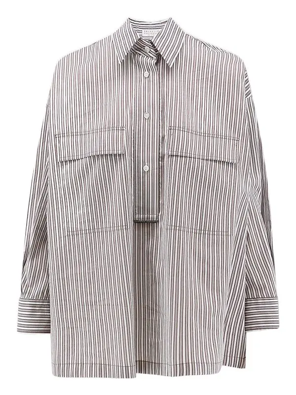 Brunello Cucinelli Striped Cotton And Silk Blend Shirt - Brown