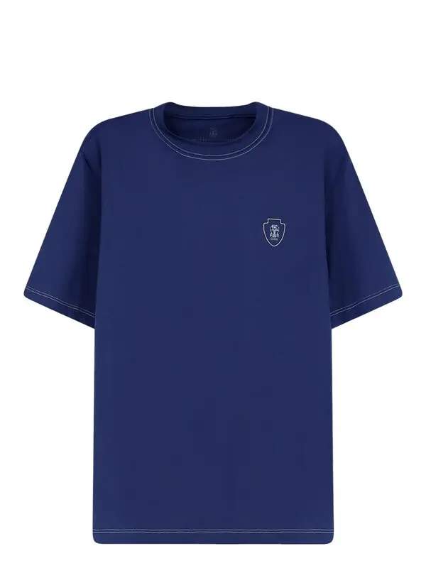 Brunello Cucinelli Technical Nylon Tshirt With Front Logo - Blue