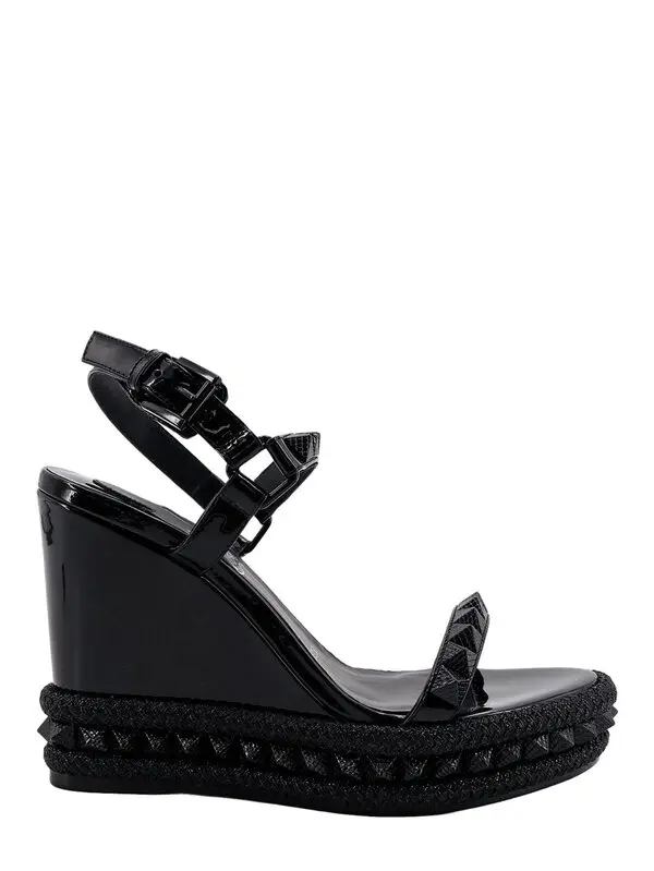 CHRISTIAN LOUBOUTIN Pyra Clou Leather Wedge Sandals - Black