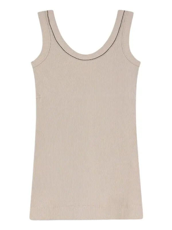 Brunello Cucinelli Stretch Cotton Ribbed Tank Top - Beige