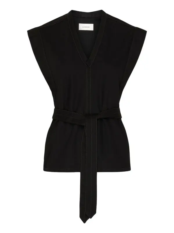 LEMAIRE Sleeveless V-neck Blouse With Belt - Black