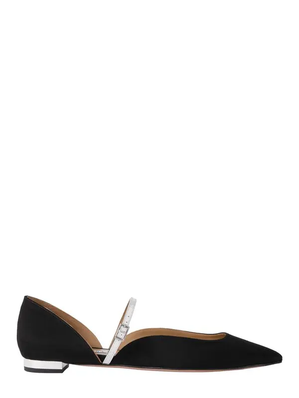 AQUAZZURA Pointed Flat Buckled Ballerina Shoes - Black
