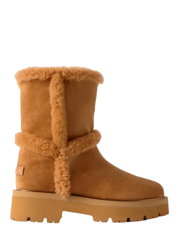 AQUAZZURA Round Toe Shearling Lined Boots - Tan