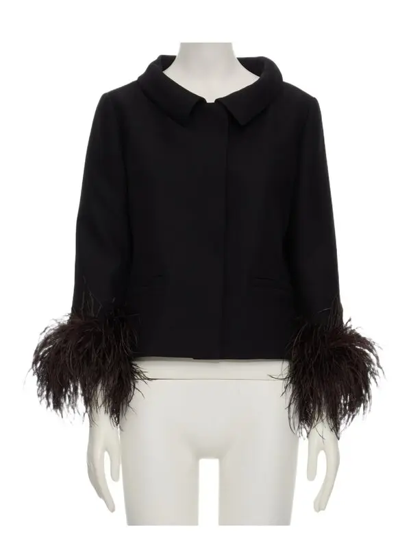 Valentino Garavani Feather Trimmed Long Sleeve Jacket - Black