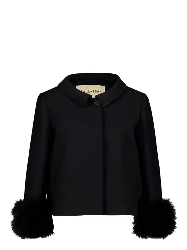 Valentino Garavani Feather Trimmed Long Sleeve Jacket - Black