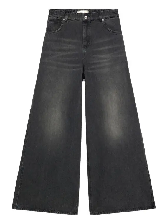Blumarine Superwide Leg" Jeans With Whiskering Effect - Grey