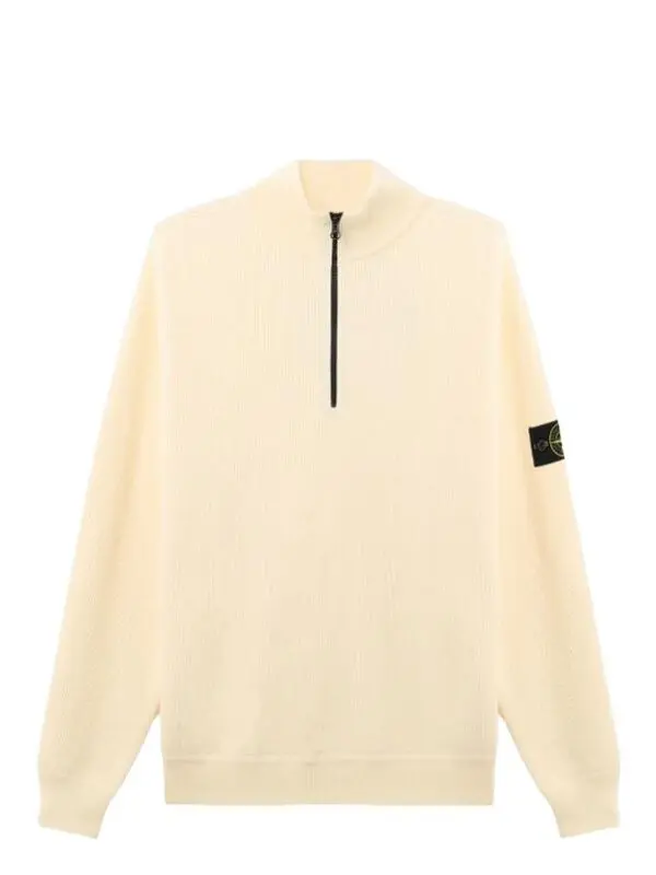 Stone Island Regular Fit Half-zip Jumper With Stand Collar And Logo Badge - Ivory