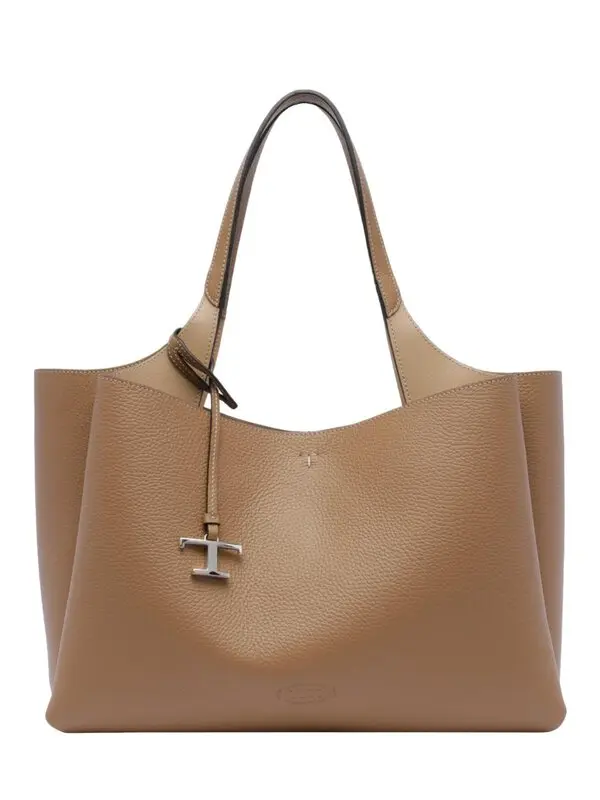 TOD'S Timeless Logo Plaque Medium Tote Bag - Brown