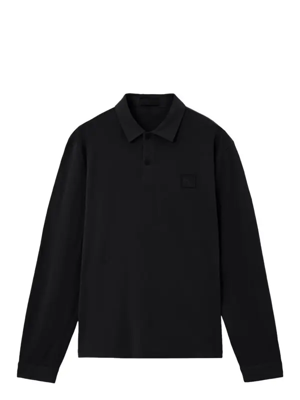 Stone Island Slim-fit Long-sleeve Polo With Tonal Compass Patch - Black