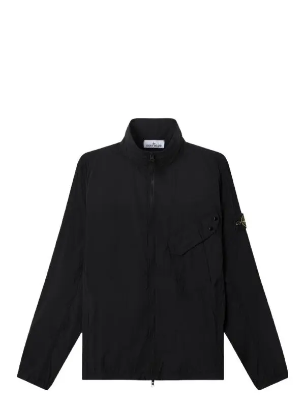 Stone Island Comfort-fit Zip-up Overshirt With Chest Pocket - Black