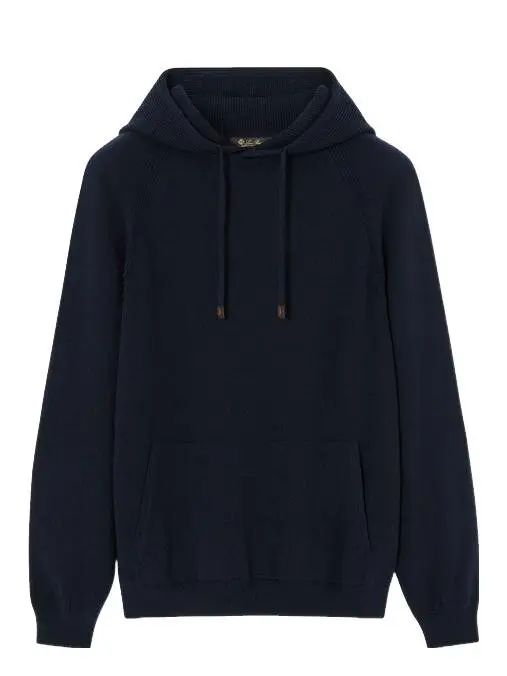 Loro Piana Merano Ribbed Drawstring Hoodie - Navy Blue