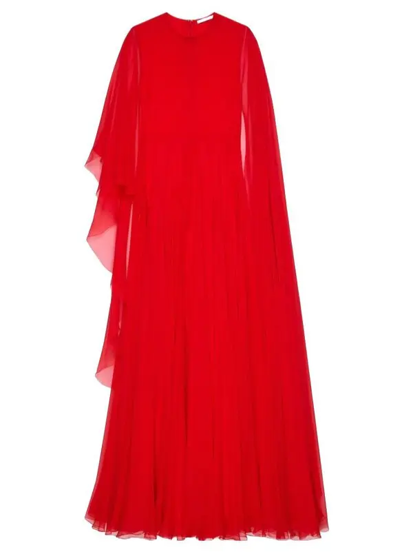 Givenchy Chiffon Draped Evening Dress With Cape - Red