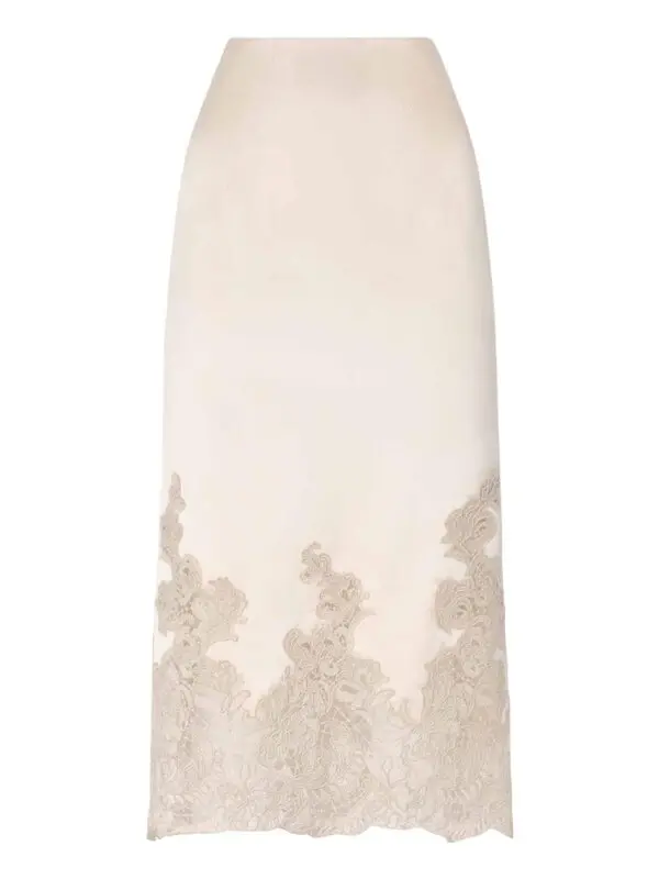 Ermanno Scervino Lace Trim Silk Satin Pencil Skirt - No