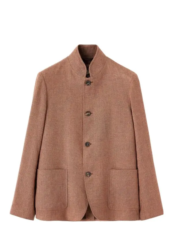 Loro Piana Spagna Jacket With Mandarin Collar And Horn Button Fastening - Rust Micro Design