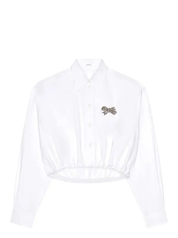 Givenchy Cropped Poplin Shirt With Embroidered Bow Detail - White