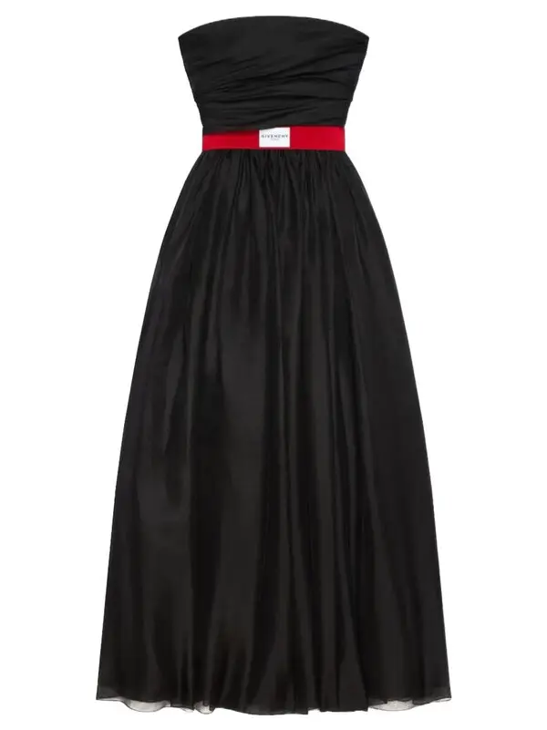 Givenchy Organza Bustier Evening Dress With Embroidered Grosgrain Belt - Black
