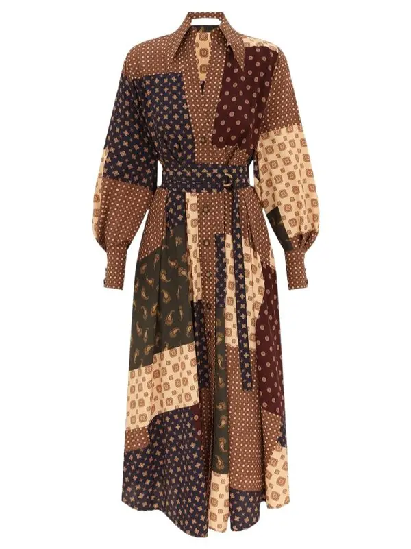 Zimmermann Patchwork Print Midi Dress - Brown