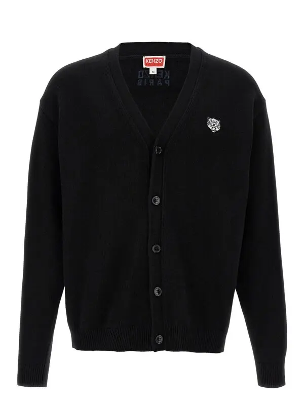 Kenzo Happy Tiger Patch Knit Cardigan - Black