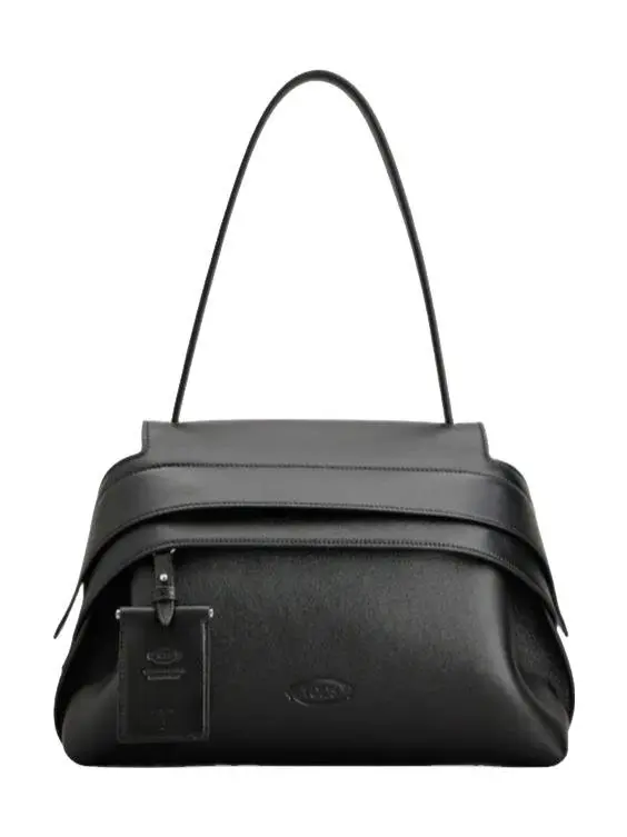TOD'S Embossed Logo Shoulder Bag - Black