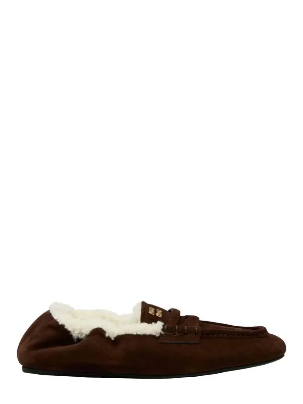 Miu Miu Logo Loafers - Brown
