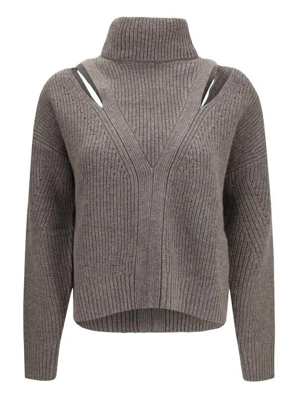 P.a.r.o.s.h Cutout Shoulder High Neck Knitted Sweater - Light Brown