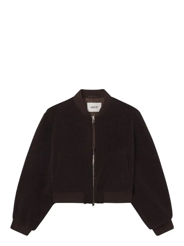 AGOLDE Long Sleeve Bomber Jacket With Ribbed Trims - Brown