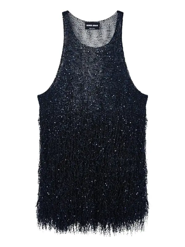 Giorgio Armani Sleeveless Fringed Knit Top - Black