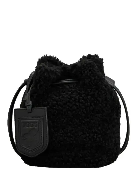 TOD'S Micro Shearling Bucket Bag - Black