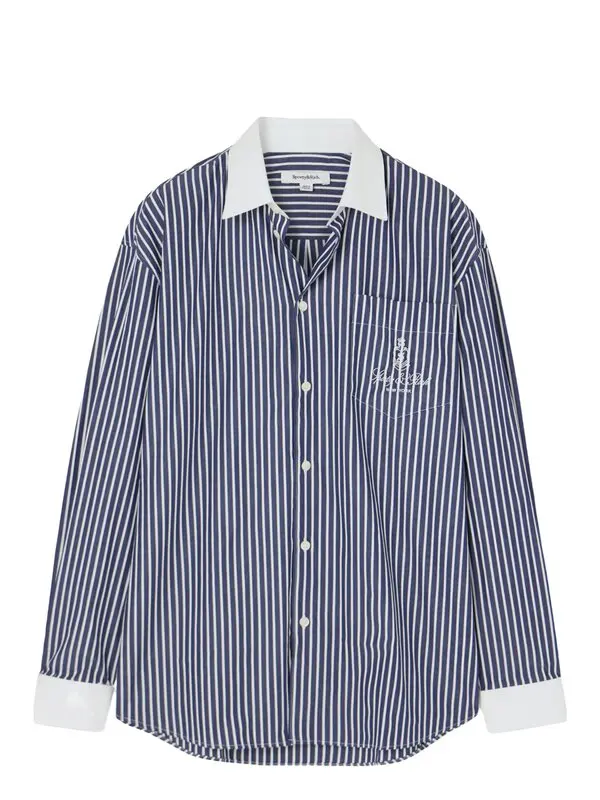 SPORTY  RICH Sporty & Rich Vendome Oversized Striped Cotton Oxford Shirt - Blue