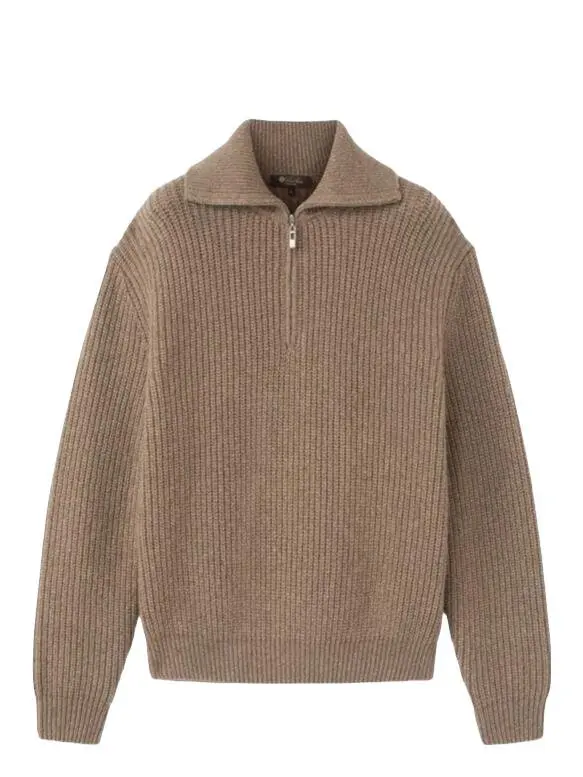 Loro Piana Quarter Zip Ribbed Knit Sweater - Grain Tan