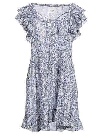 Isabel Marant Étoile Floral-design V-neck Short Sleeve Ruffled Dress - Gray